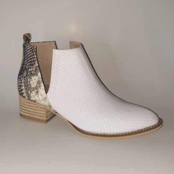 Shoes | White Snakeskin Booties With Multi Colored Heel | Poshmark
